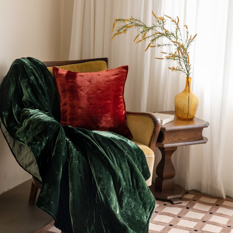 Luxury Dark Green Velvet Throw Blanketeuropean Style Soft - Etsy