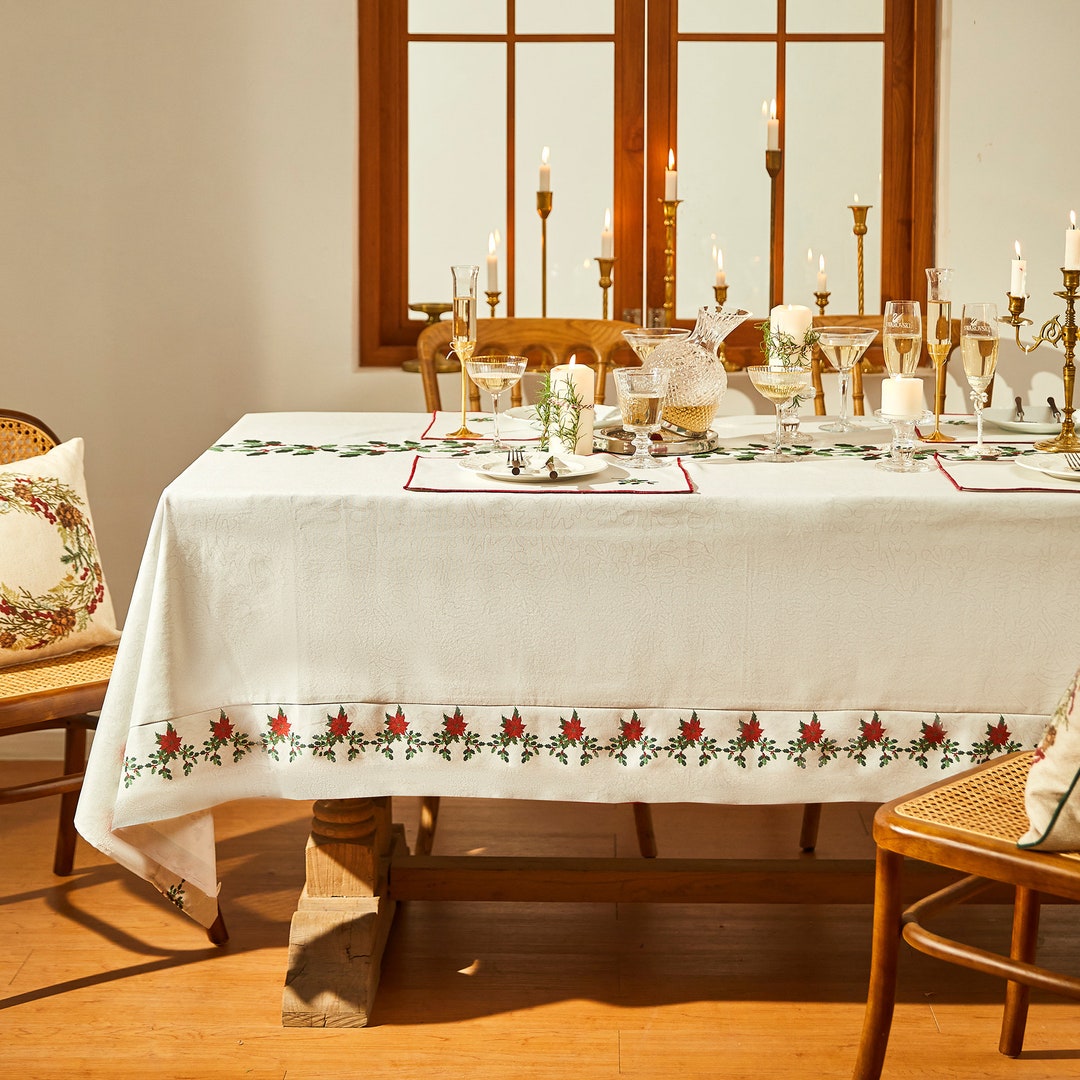 Holly and Berry Christmas Tablecloth Elegant Holly Berry Design Custom ...