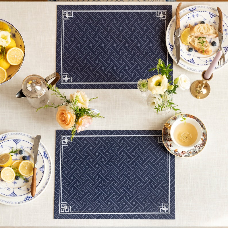 Retro Blue and White Pattern Placemats Chinoiserie PU Leather - Etsy