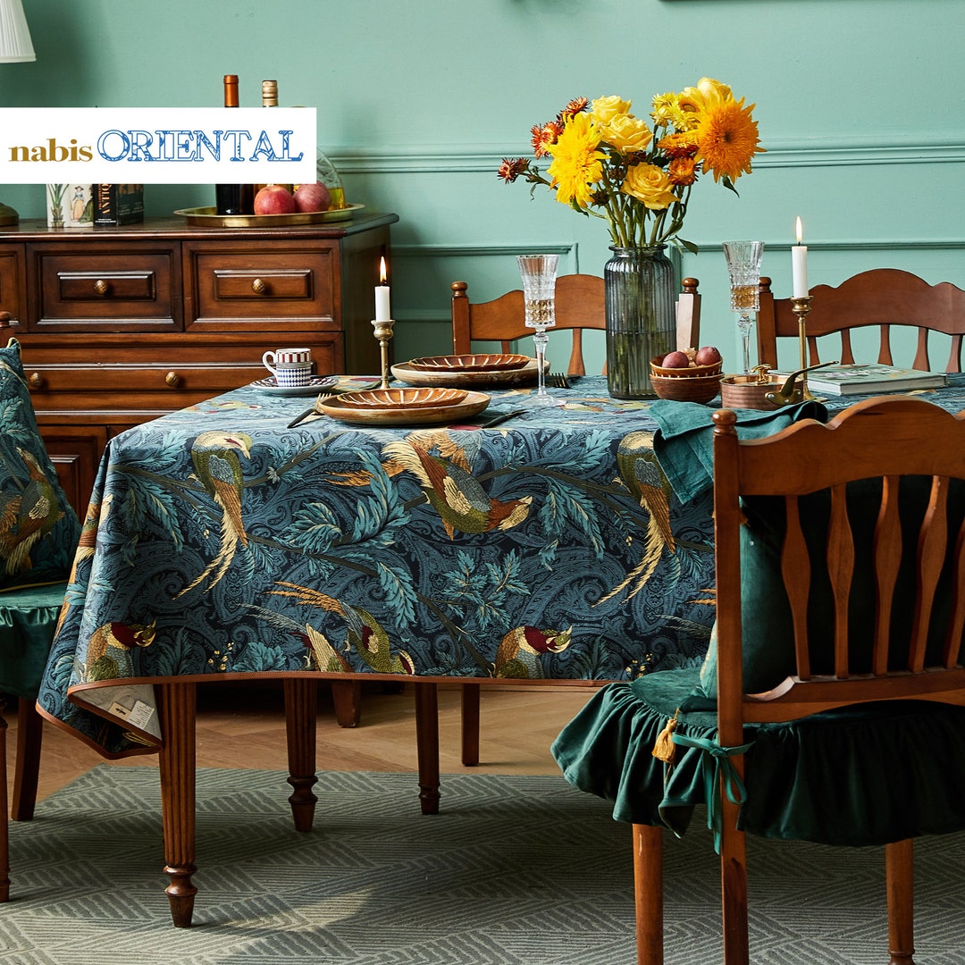 Jungle Nightingale Printed Cotton Table Cloth, Retro Rich Color ...