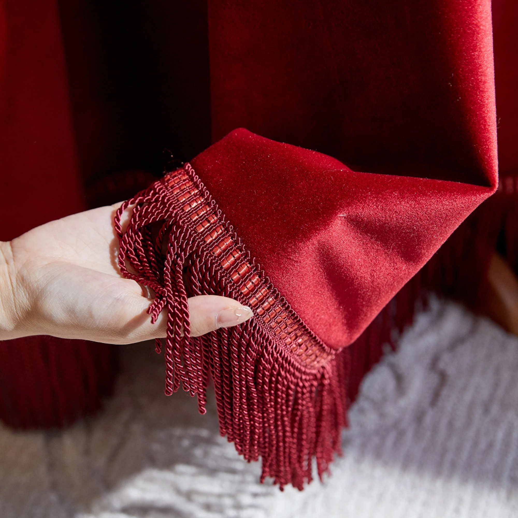 Red Velvet Round Tablecloth With Tassels, Elegant Dining Table Cover ...