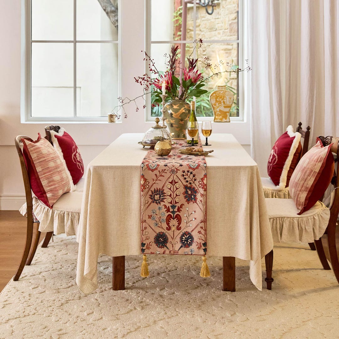 Boho Retro Table Runner, Handmade Tassel-trimmed Table Decor, Custom ...