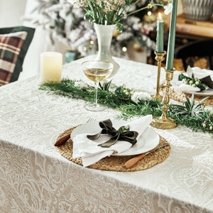 Minimalist Art Design Jacquard Floral Table Cloth, Beige Designer ...