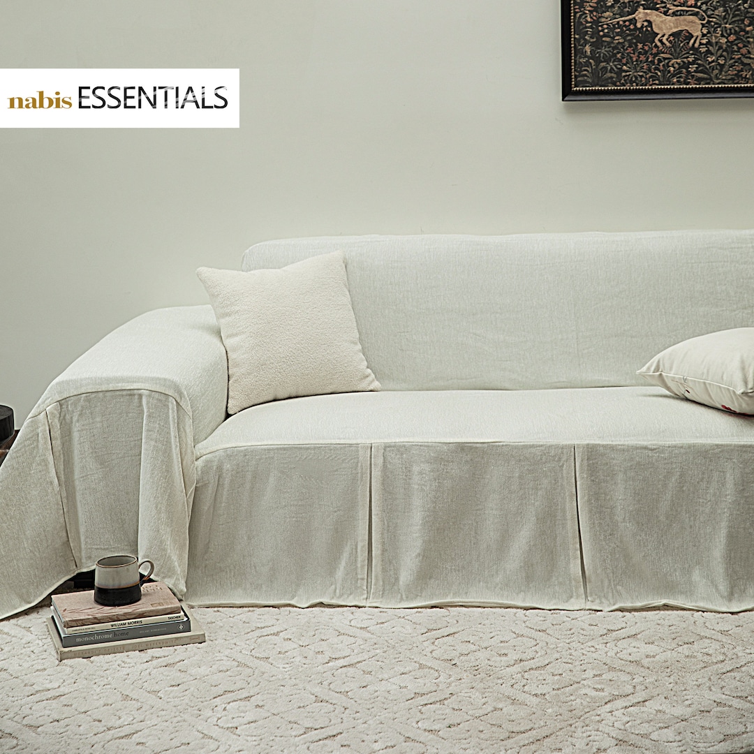 Silky Custom Sofa Cover Ivory Sofa Slipcover Living Room Decor Smooth ...