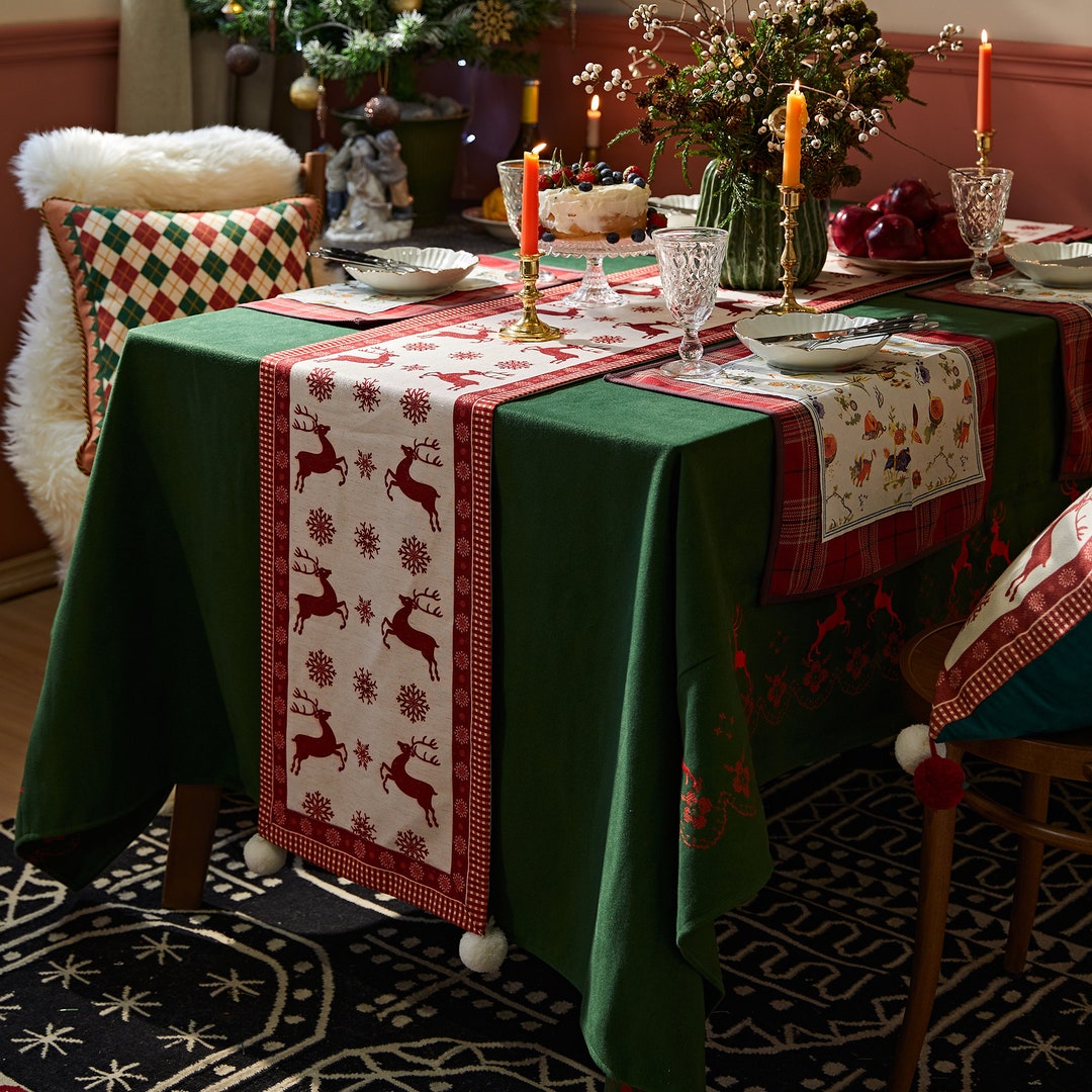 Cream White Reindeer Table Runner Extra Long Snowflake Table - Etsy