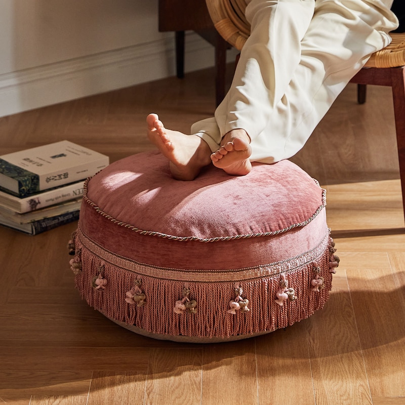 Pink Ottoman With Fringe - Etsy
