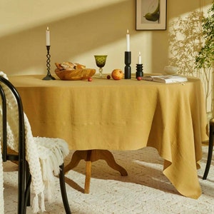 Ginger Yellow Natural Linen Tablecloth, Stonewashed Soft Linen Custom ...