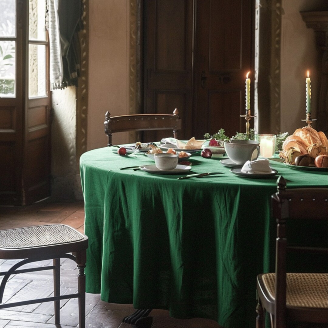 Elegant Emerald Green Linen Tablecloth, Custom Size Tablecloth for Home ...