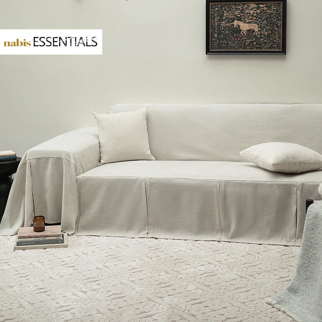 Sectional Couch Cover Custom Size Sofa Slipcover Handmade Solid Living ...