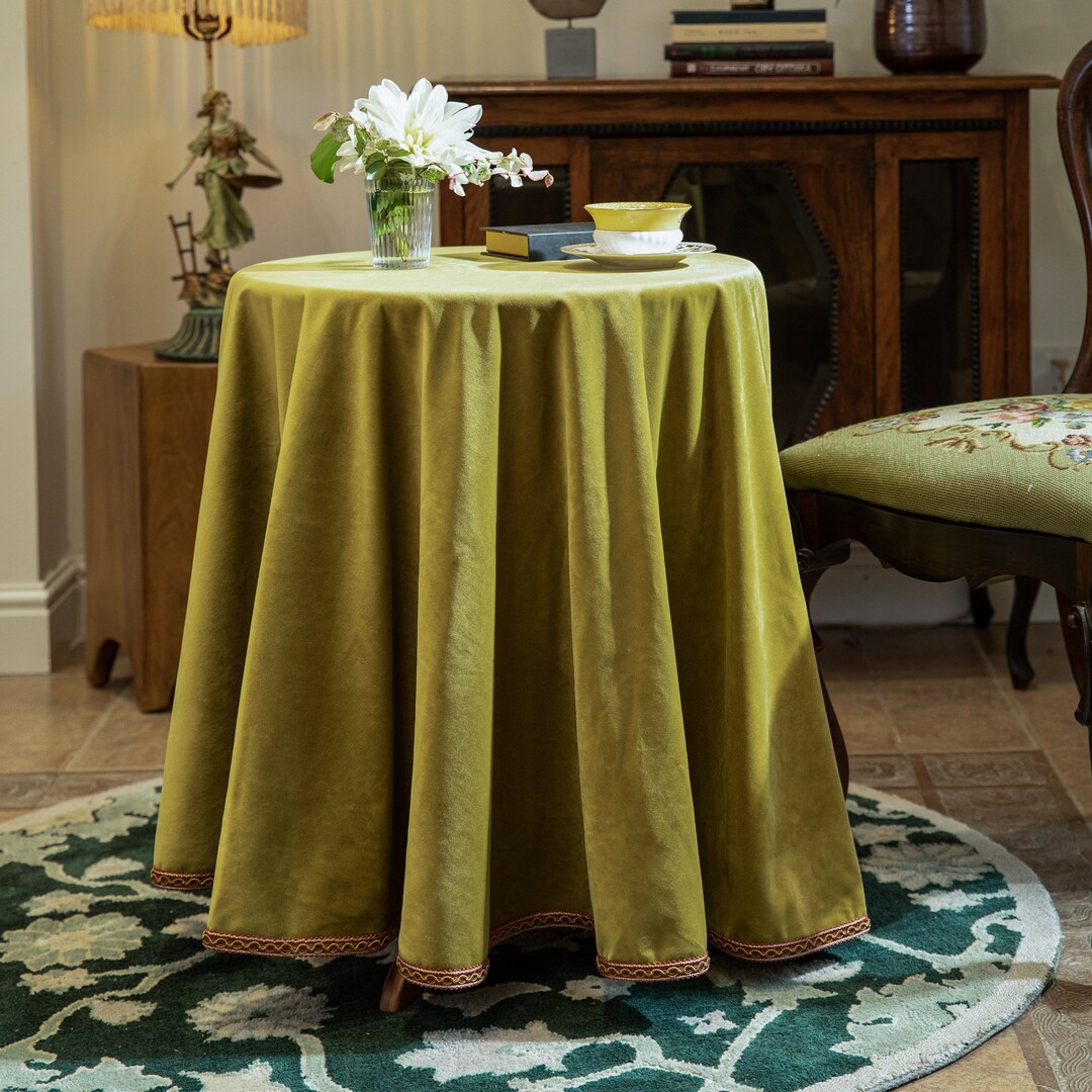 Custom Size Table Cloth Yellow-green Velvet Table Cover With - Etsy