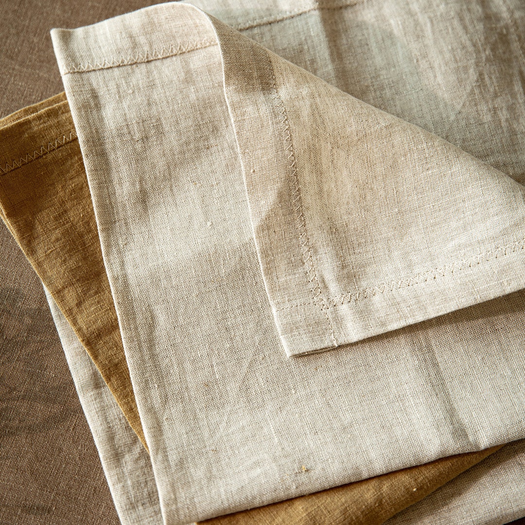 SET OF FOUR Natural Linen Napkins, Washed Heavyweight Linen Napkins in ...
