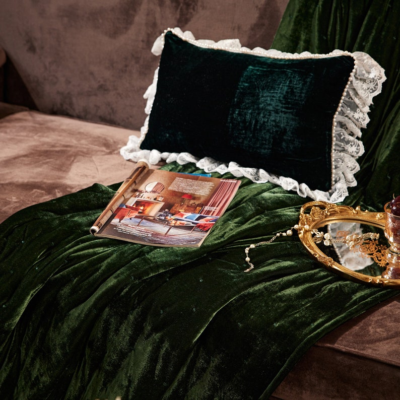 Luxury Dark Green Velvet Throw Blanketeuropean Style Soft - Etsy