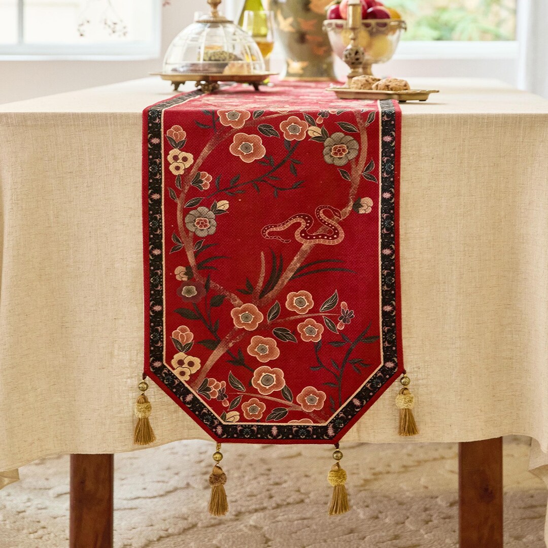 Snake Table Runner With Vine and Floral Design, Animal Theme Table ...