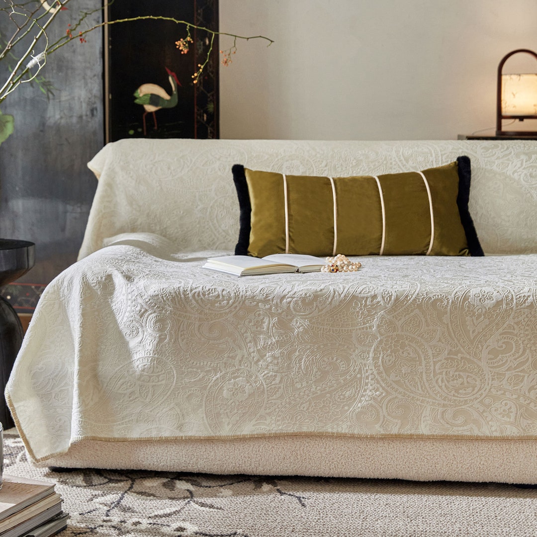 Paisley Pattern Couch Cover Custom Size Cream White Sofa Slipcover ...