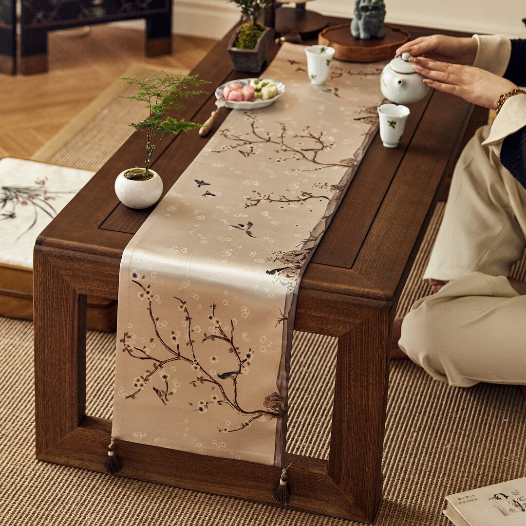 Oriental Table Runner Chinoiserie Farmhouse Brown Table Runner Custom ...