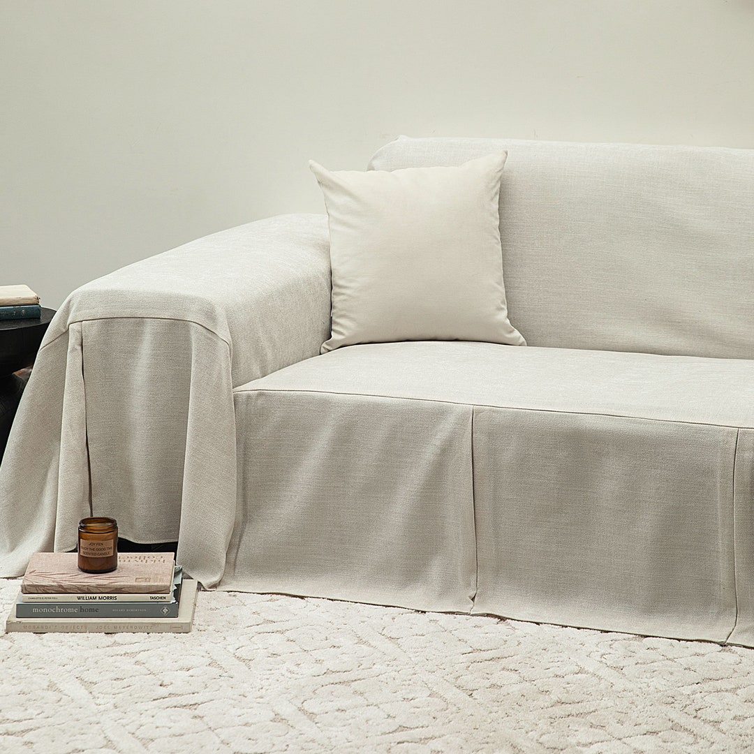 Sectional Couch Cover Custom Size Sofa Slipcover Handmade Solid Living ...