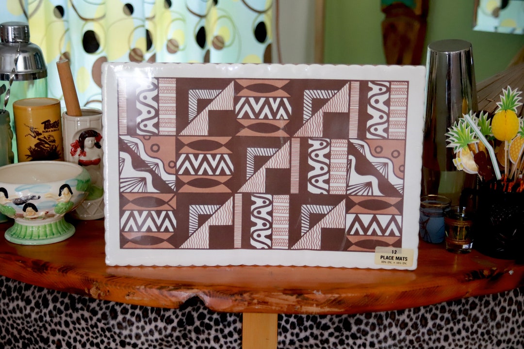 Vintage Tapa Cloth Print Paper Place Mats 12 Pack in Original Package ...