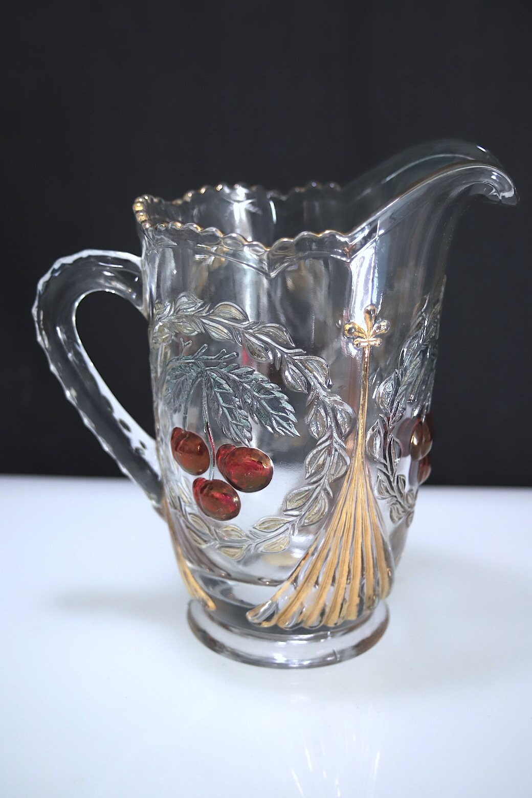 Vintage 32 Oz Cherry Clear Ruby Pitcher With Gold Details by - Etsy