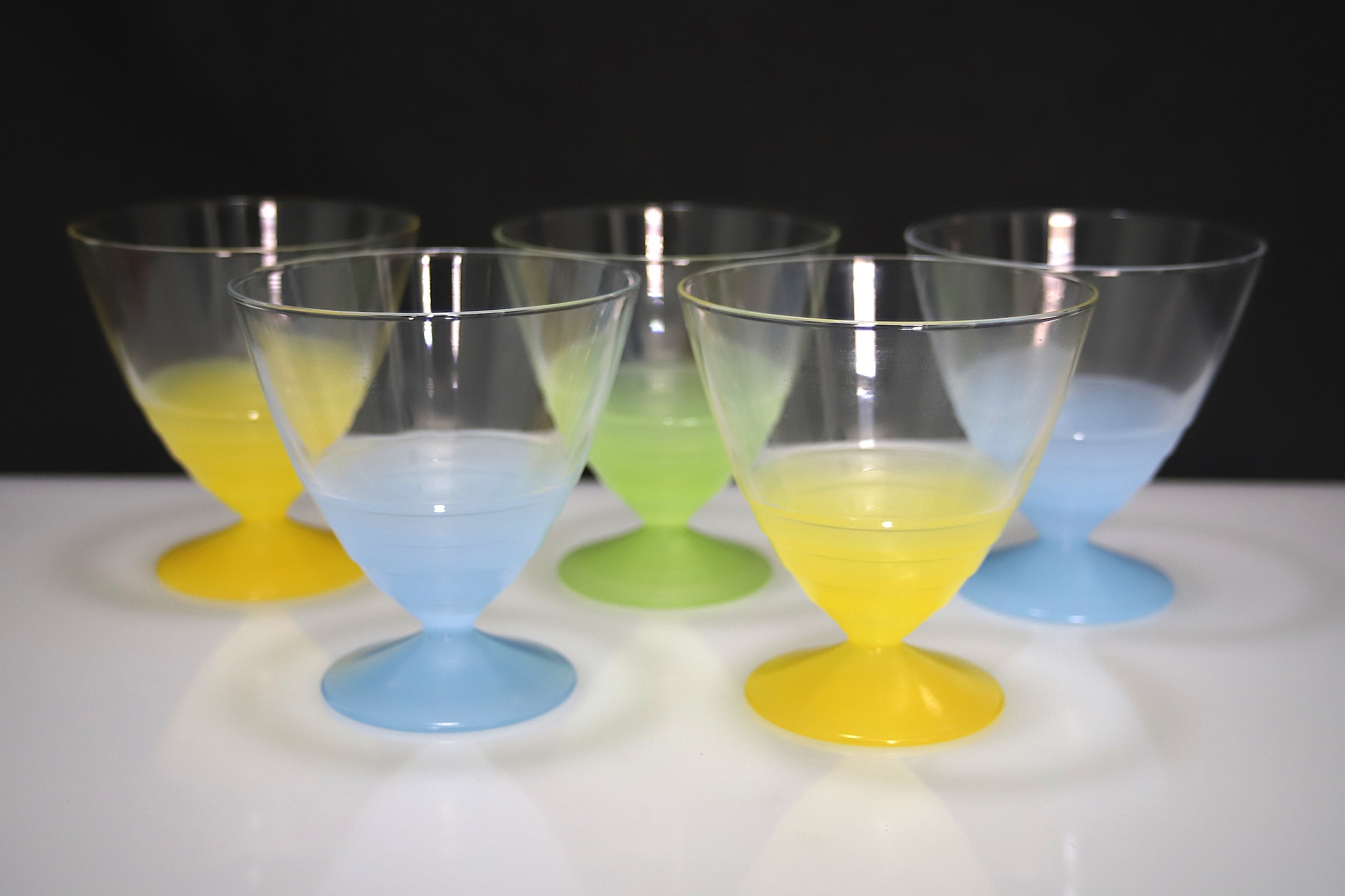 Set of 5 Vintage ARC, France, Glass Dessert Cups With Frosted Colored ...