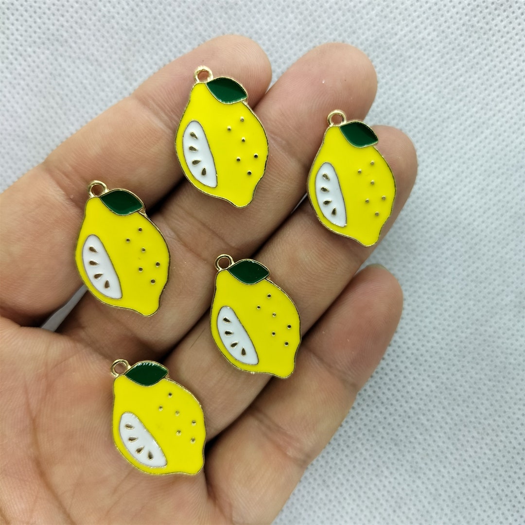 16*25mm Cartoon Fruit Enamel Charm Gold Lemon Charms Pendant for ...