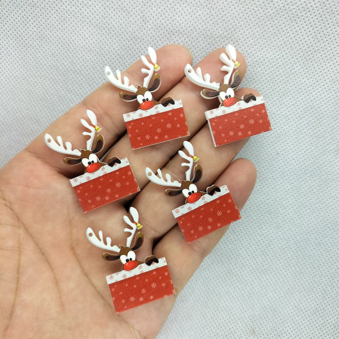 26*34mm Acrylic Cartoon Elk Charms Christmas Hat Animal Deer Charm ...