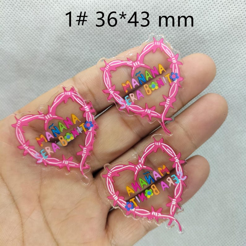 Cartoon Heart Series Charm Acrylic Heart Embossed Printed Charms ...