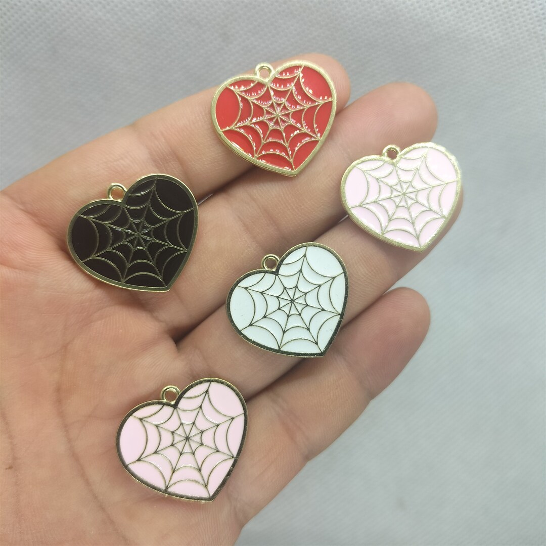 22*25mm Gold Heart Charm Enamel Cartoon Web Charms Pendant for Bracelet ...