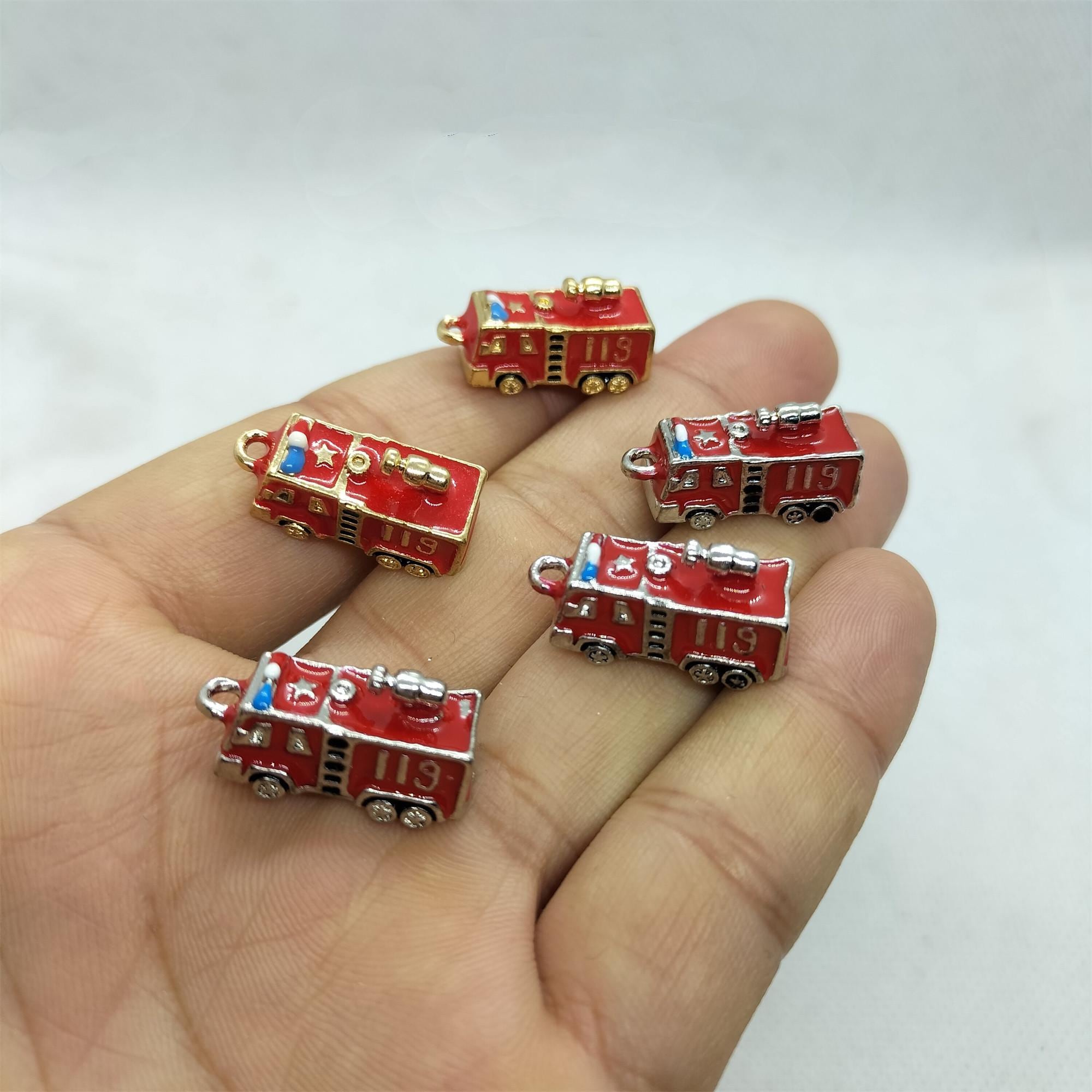 9*23 Mm Cartoon 3D Fire Truck Enamel Charm Metal Gold Silver Plated ...