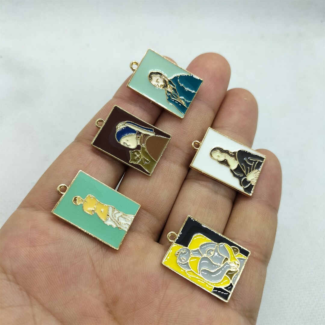 15*24mm Square Enamel Cartoon Character Charm Abstract Painting Figure ...