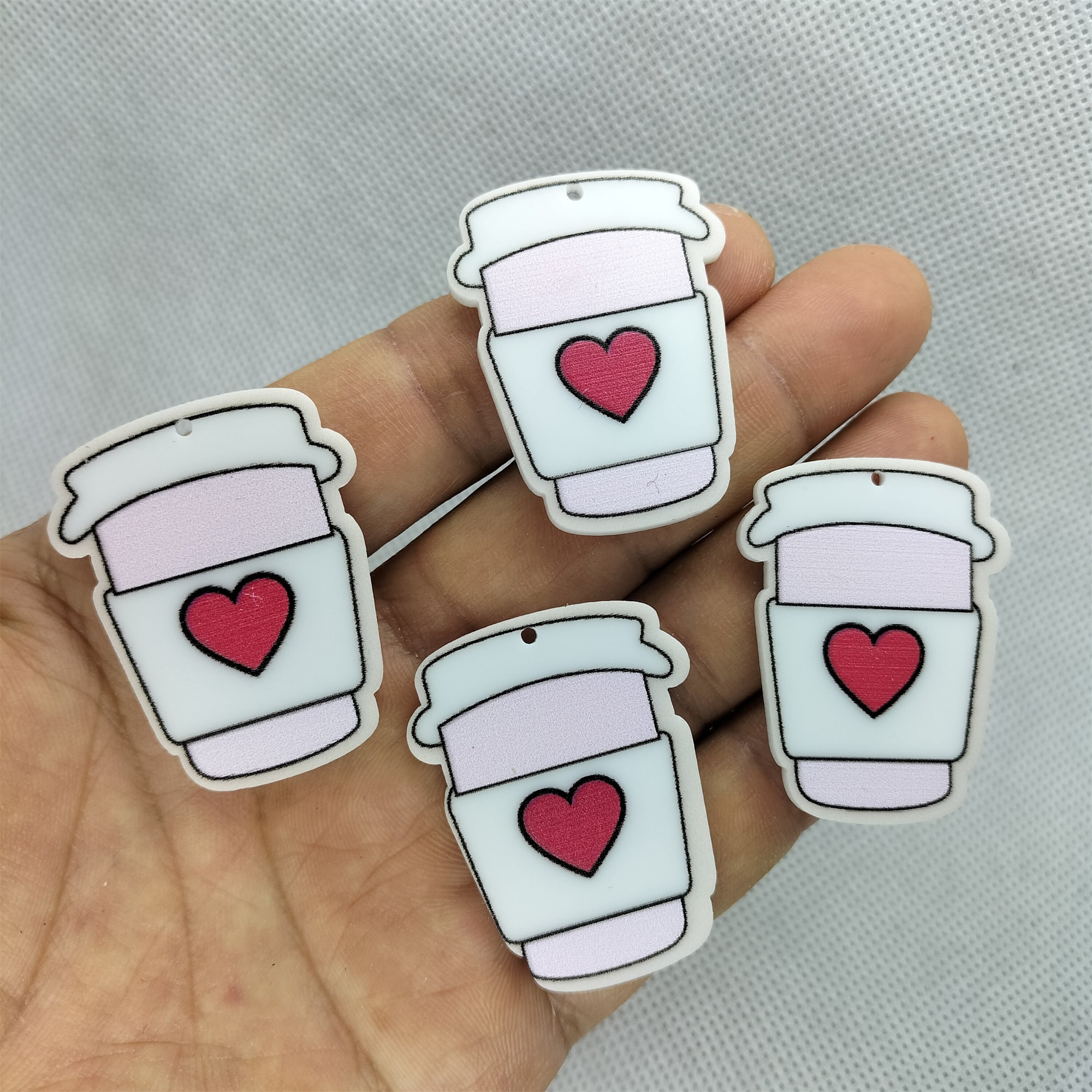 31*41mm Acrylic Cup Charm Cartoon Heart Cup Charms Pendant for DIY ...