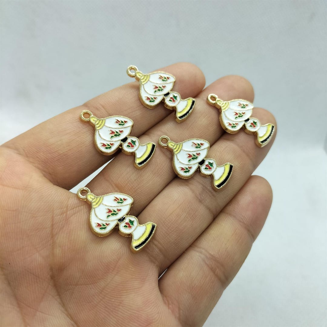 15*26mm Cartoon Metal Enamel Charm Gold Plated Table Lamp Charms ...