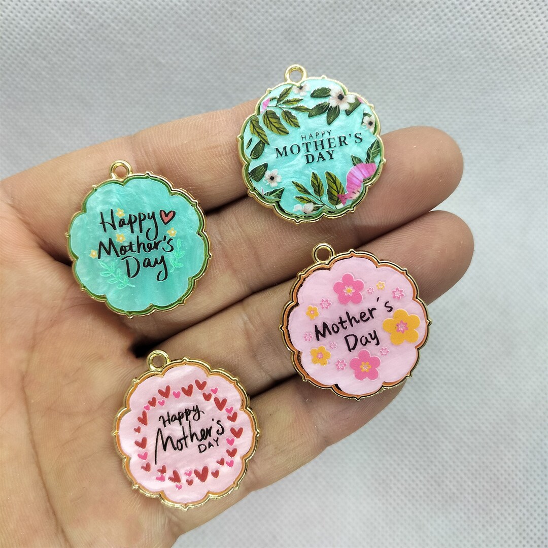 27*30mm Gold Flower Charm Resin Mother's Day Floral Tag Charms Pendant ...