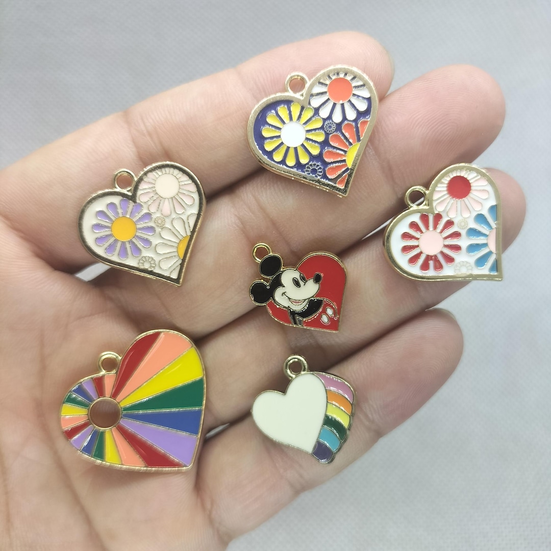 6 Style Heart Series Charm Gold Enamel Flower Charms Pendant DIY ...
