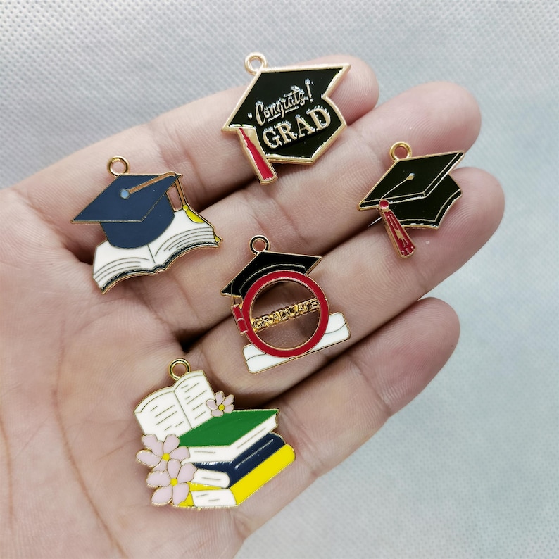 5 Style Enamel Graduation Hat Series Charm Cartoon Metal Charms Pendant ...