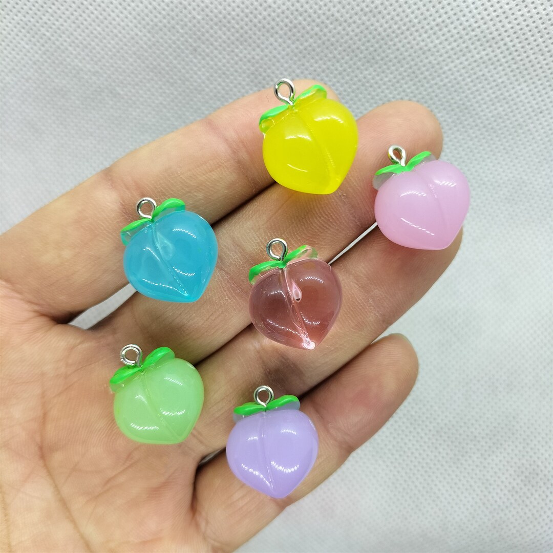 6 Color Cartoon Fruit Charm Resin Pink Peach Charms Pendant for ...