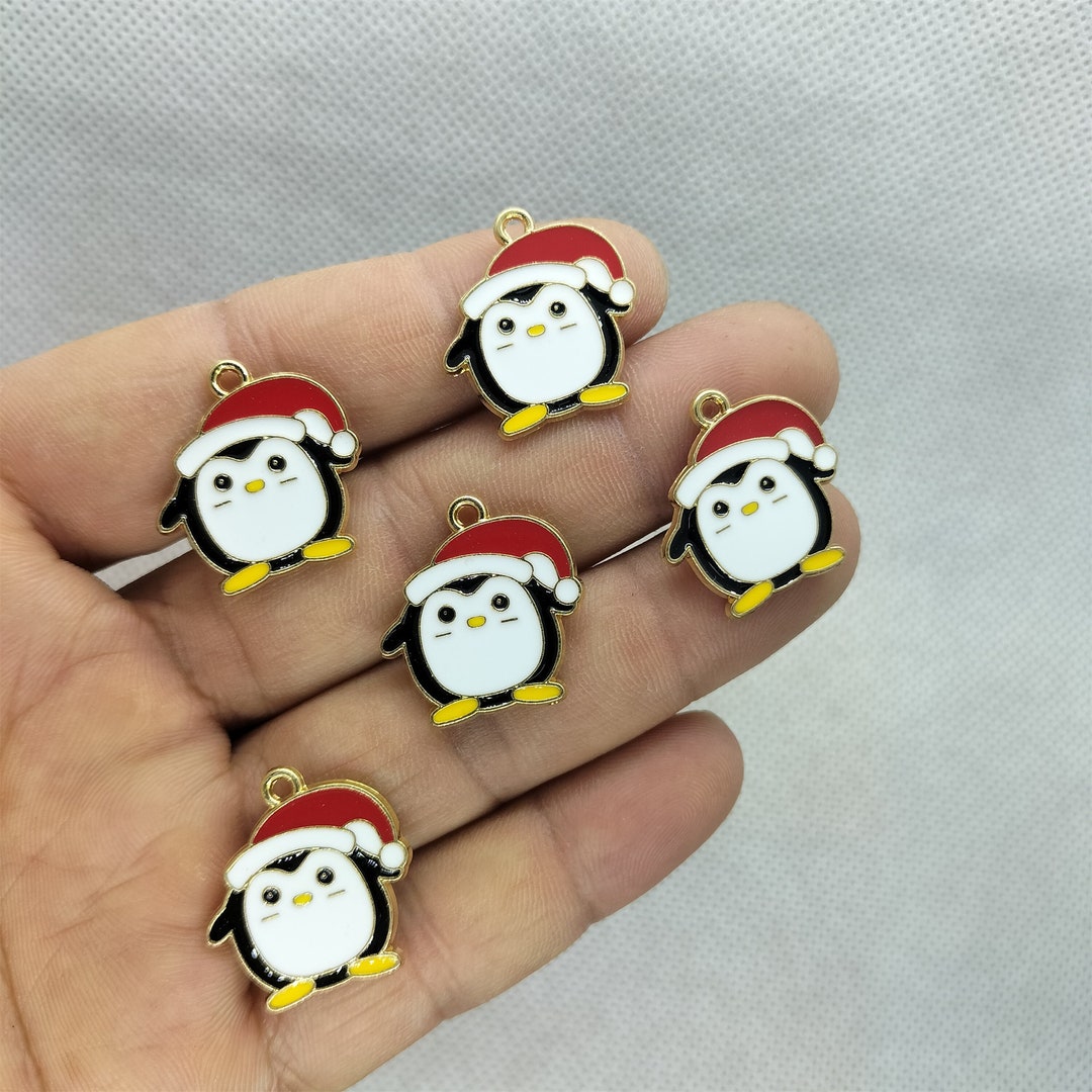 20*21mm Gold Enamel Animal Penguin Charm Cartoon Hat Charms Pendant for ...