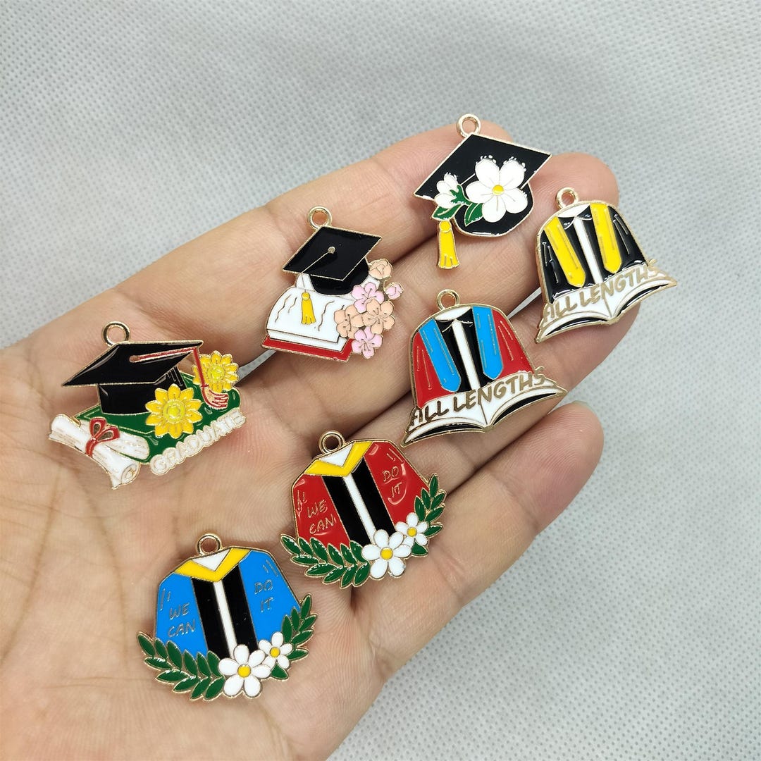 Metal Enamel Graduation Hat Charm Cartoon Flower Charms Pendant for ...