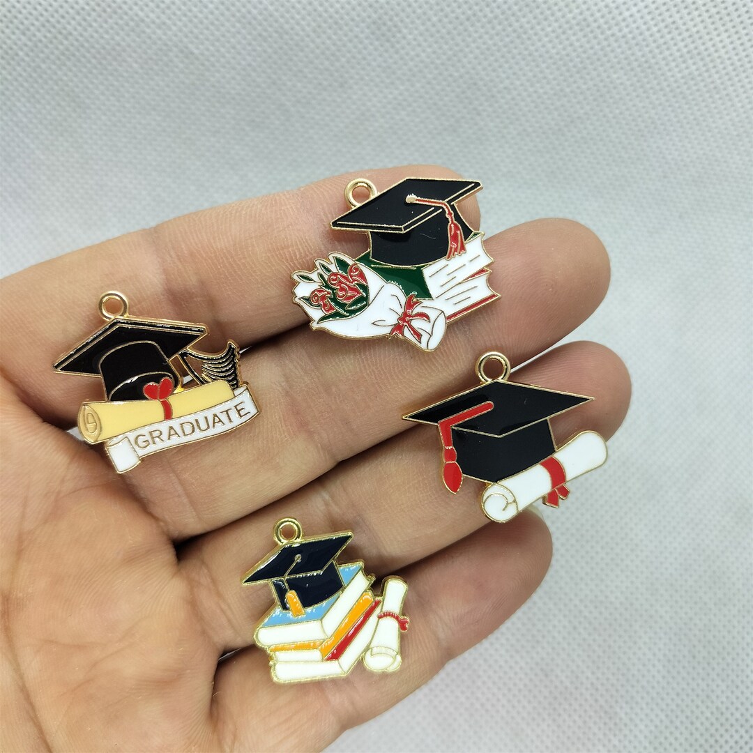 4 Style Enamel Graduation Hat Charm Cartoon Flower Charms Pendant for ...