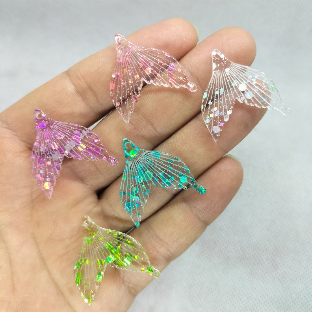 22*24mm Transparent Sequins Mermaid Tail Charm Resin Fish Tail Charms ...