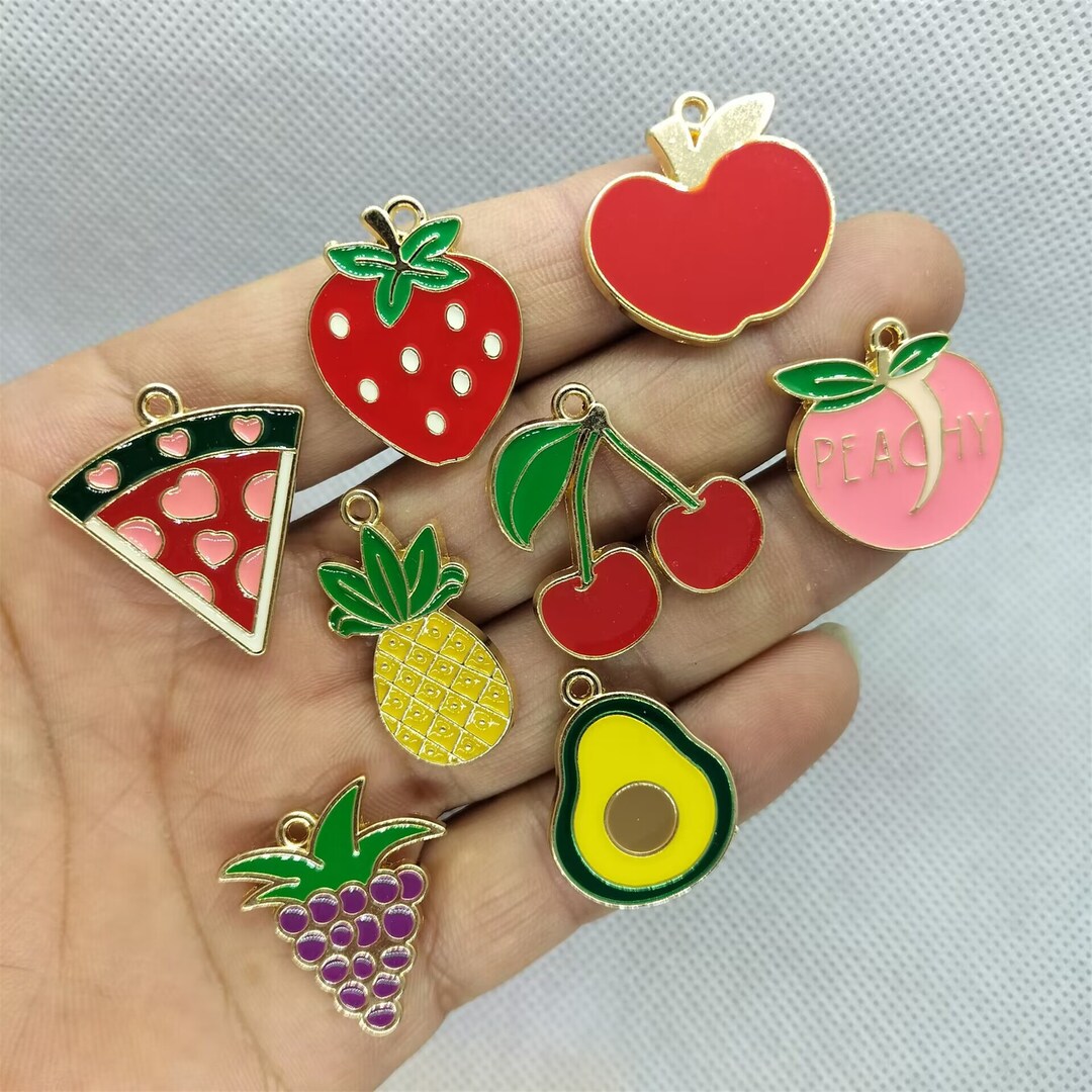 Cartoon Fruit Series Enamel Charm Gold Cherry Grape Charms Pendant for ...