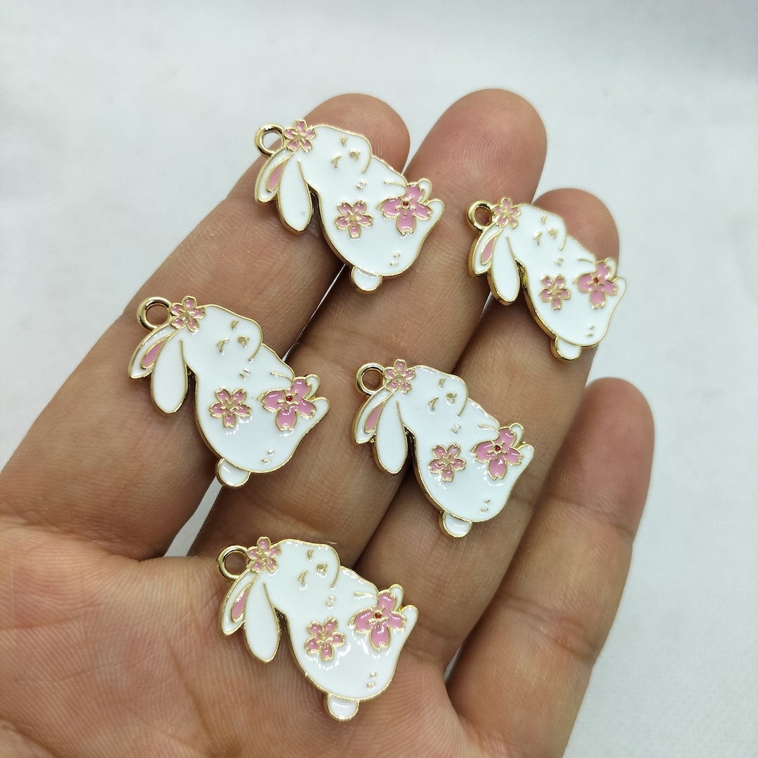 17*25mm Cartoon Enamel Rabbit Charm Gold Metal Flower Charms Pendant ...