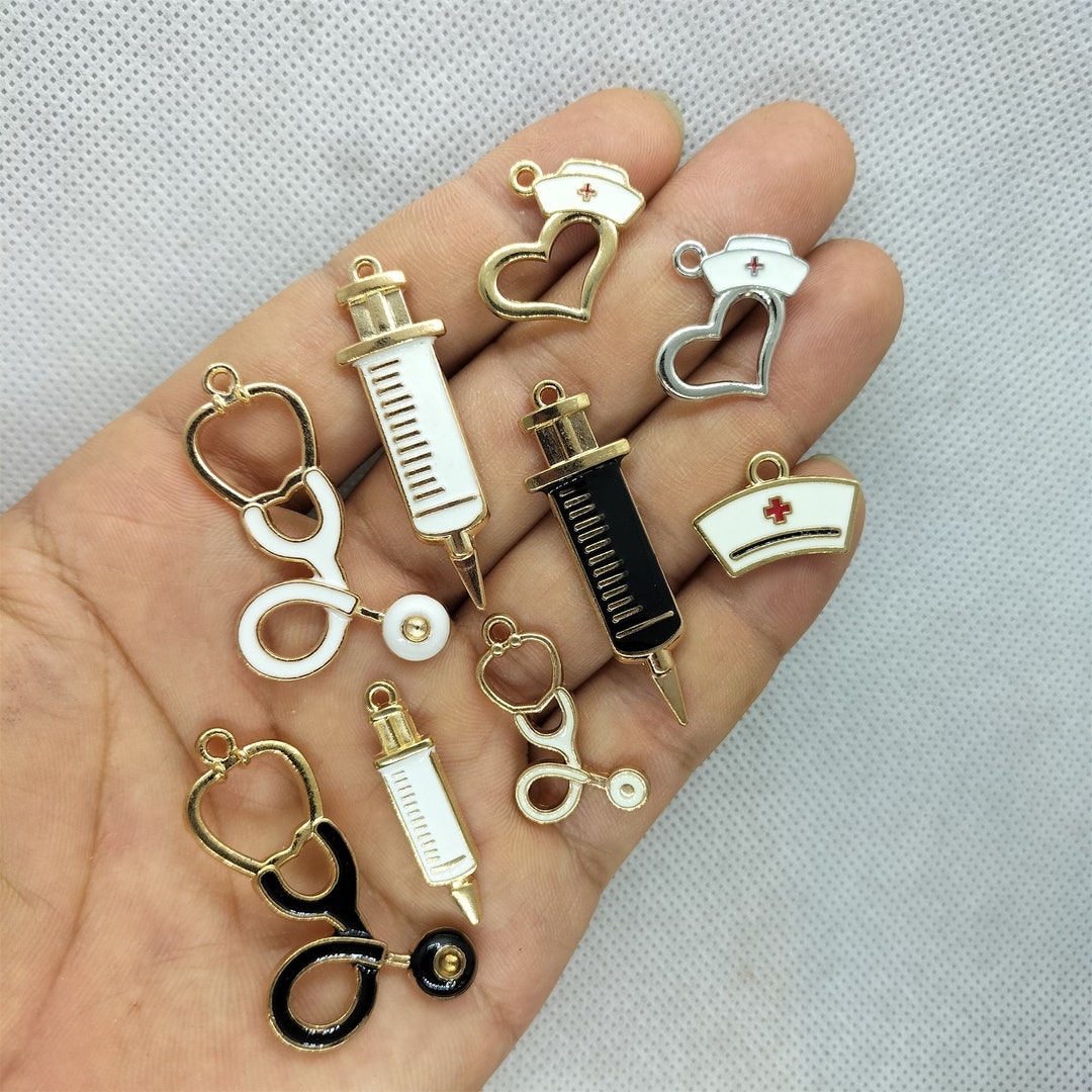 Mix Series Syringe Stethoscope Nurse Cap Hat Enamel Charms Pendant for ...