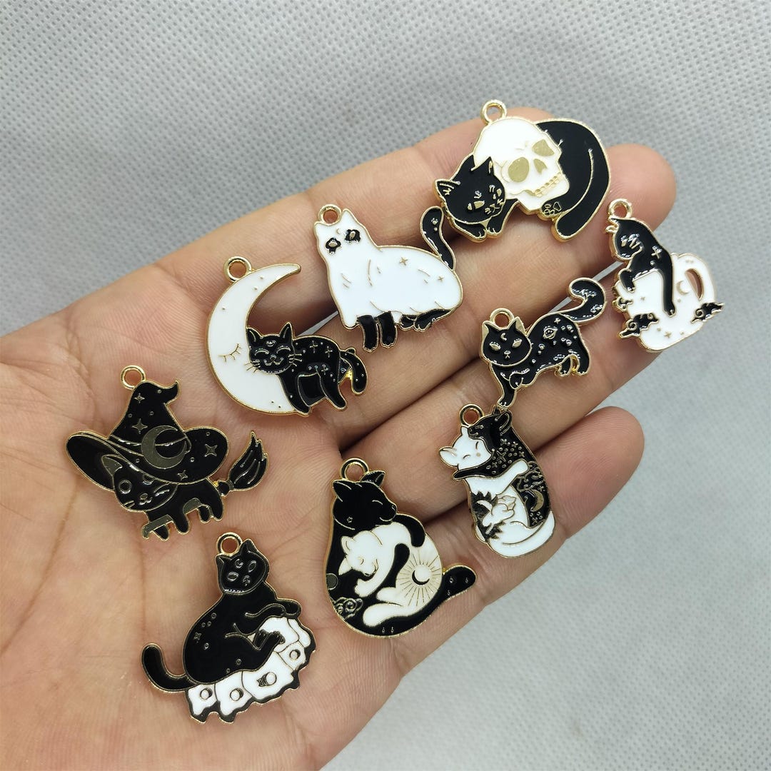9 Style Metal Enamel Animal Charm Cartoon Cat Pet Charms Pendant for ...