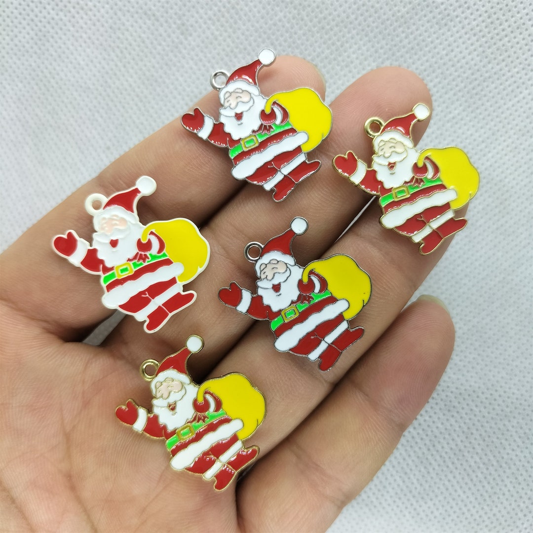 22*25mm Gold White Santa Claus Charm Enamel Cartoon Christmas Charms ...