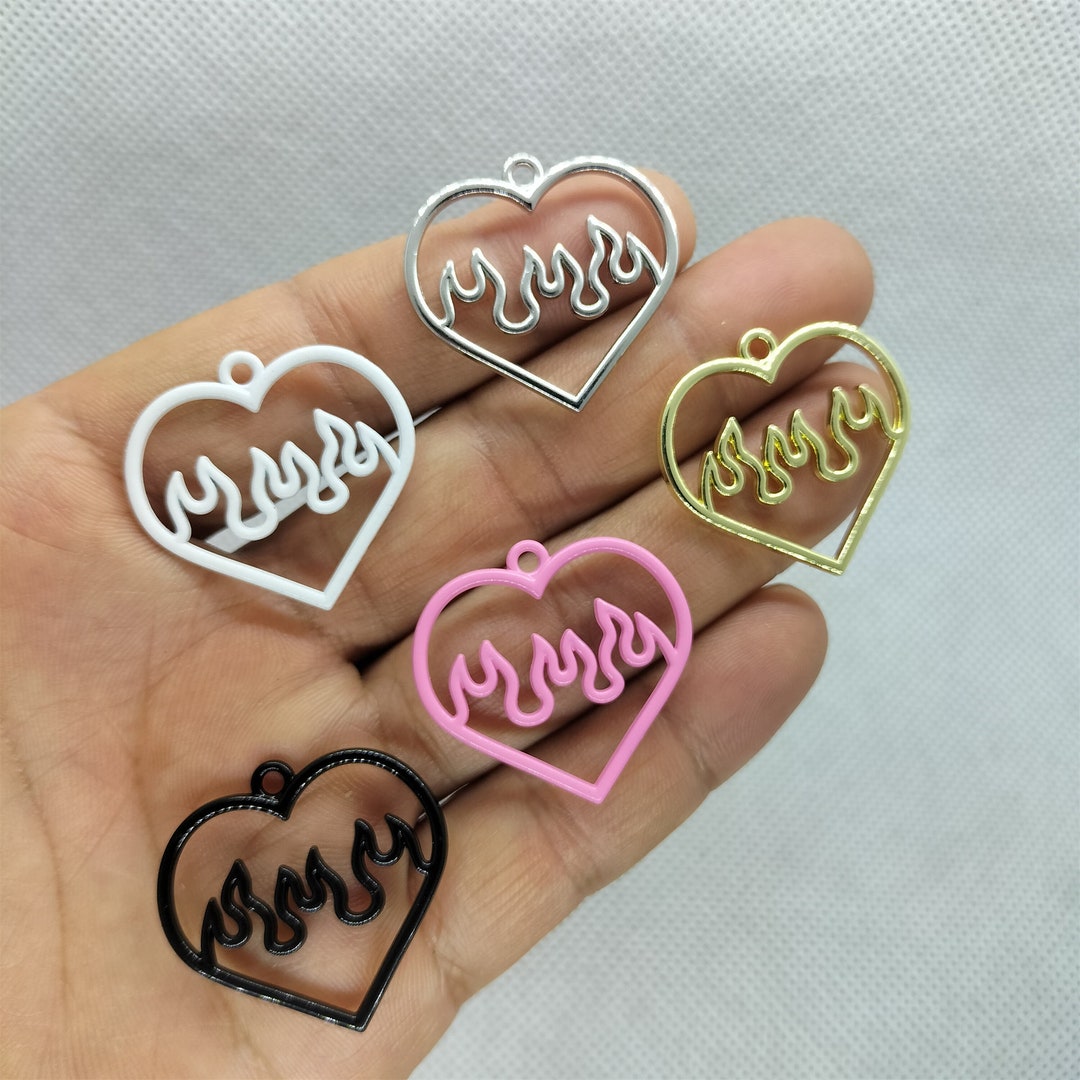 28*29mm Metal Cartoon Charm Hollow Heart Flame Charms Pendant for DIY ...
