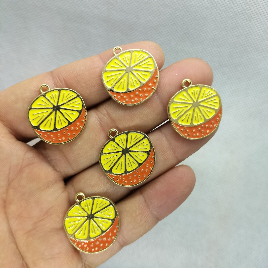 21*23mm Fruit Orange Charm Enamel Cartoon Gold Charms Pendant for DIY ...