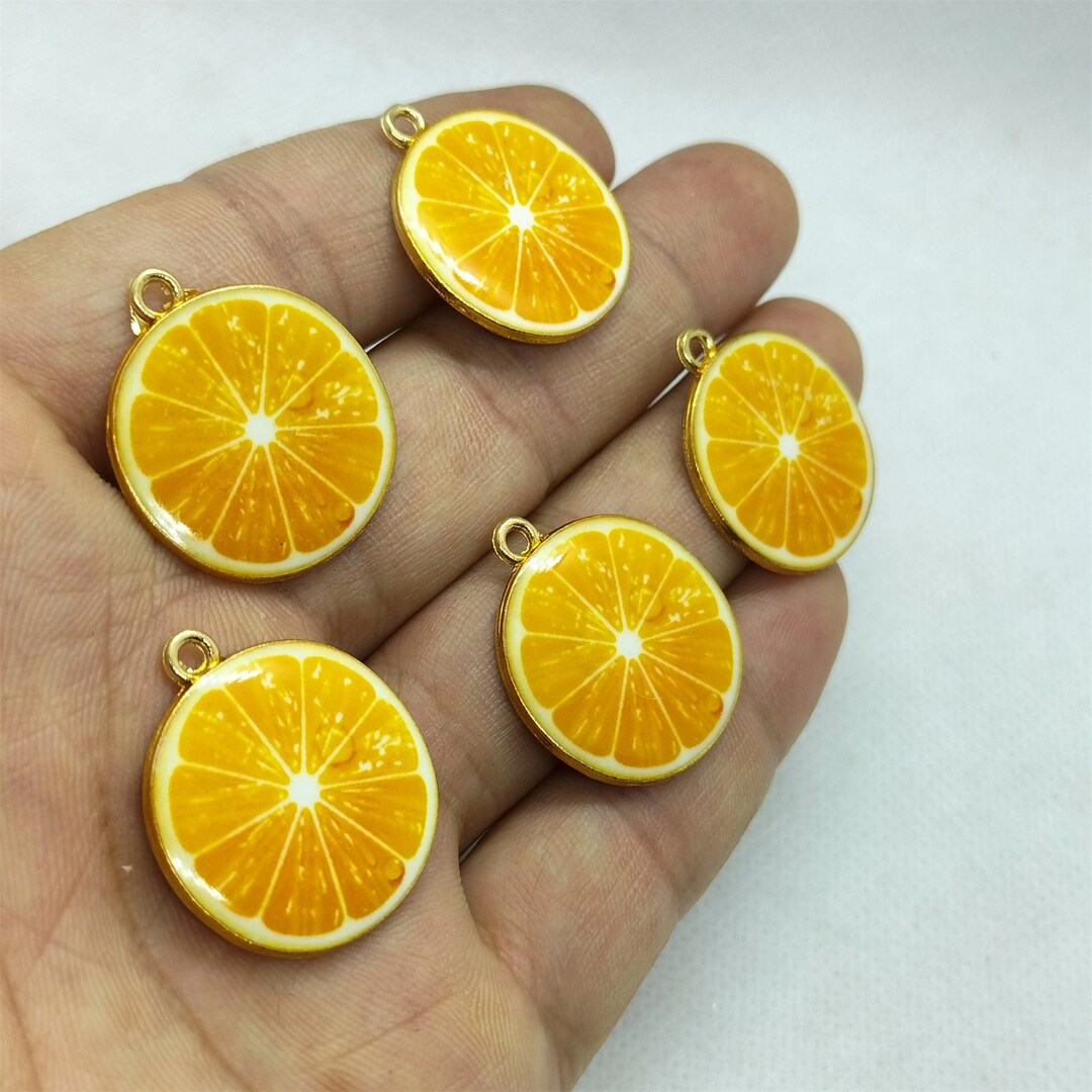 23*26mm Gold Fruit Enamel Charm Orange Charms Pendant for Bracelet DIY ...