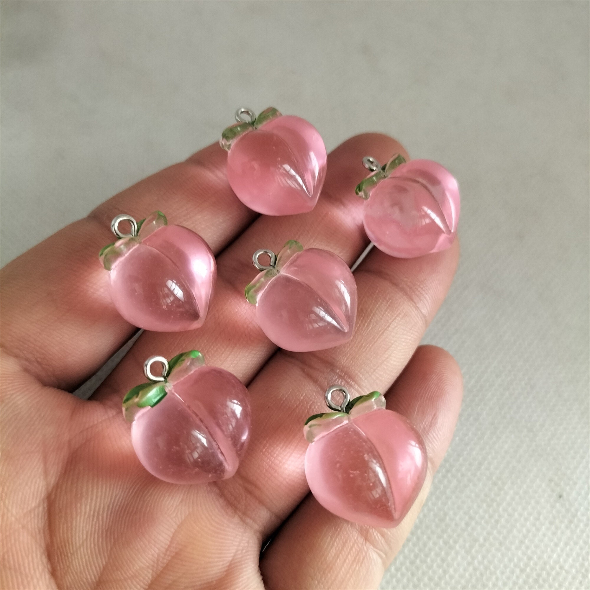 16*22mm Transparent Fruit Charm Resin Pink Peach Charms Pendant for DIY ...