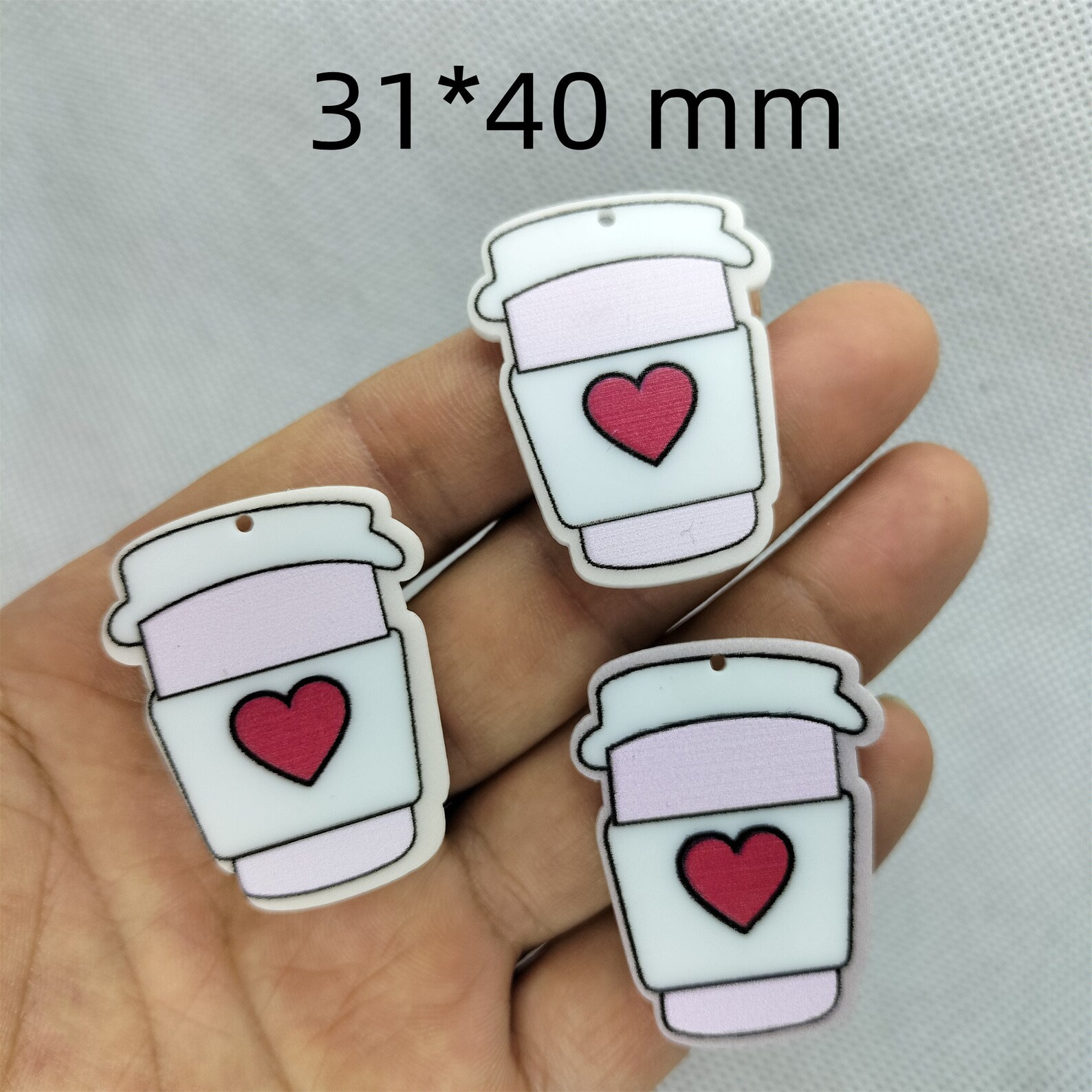 31*41mm Acrylic Cup Charm Cartoon Heart Cup Charms Pendant for DIY ...