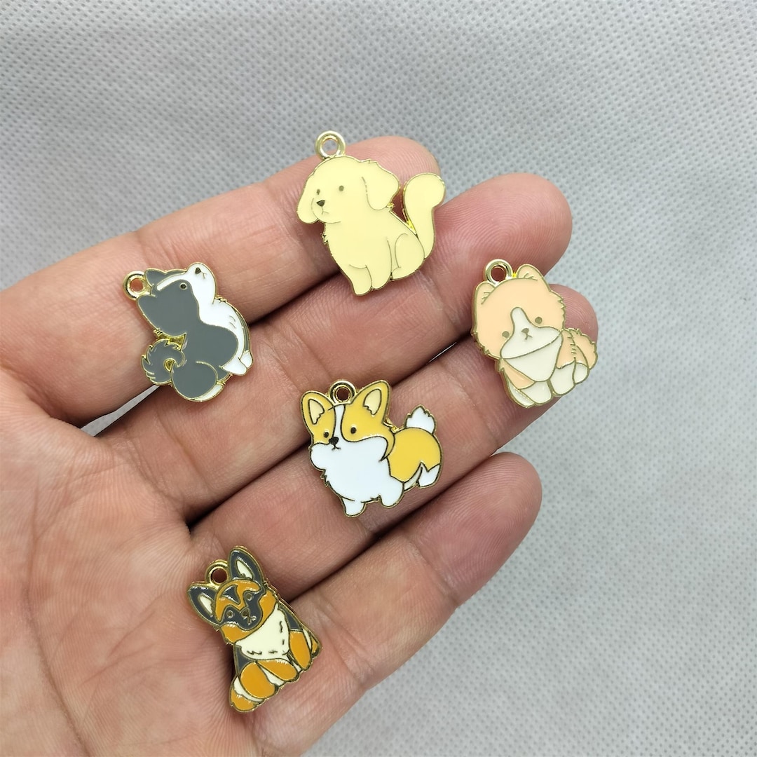 Gold Metal Enamel Dog Pet Charm Cartoon Animal Puppy Charms Pendant ...